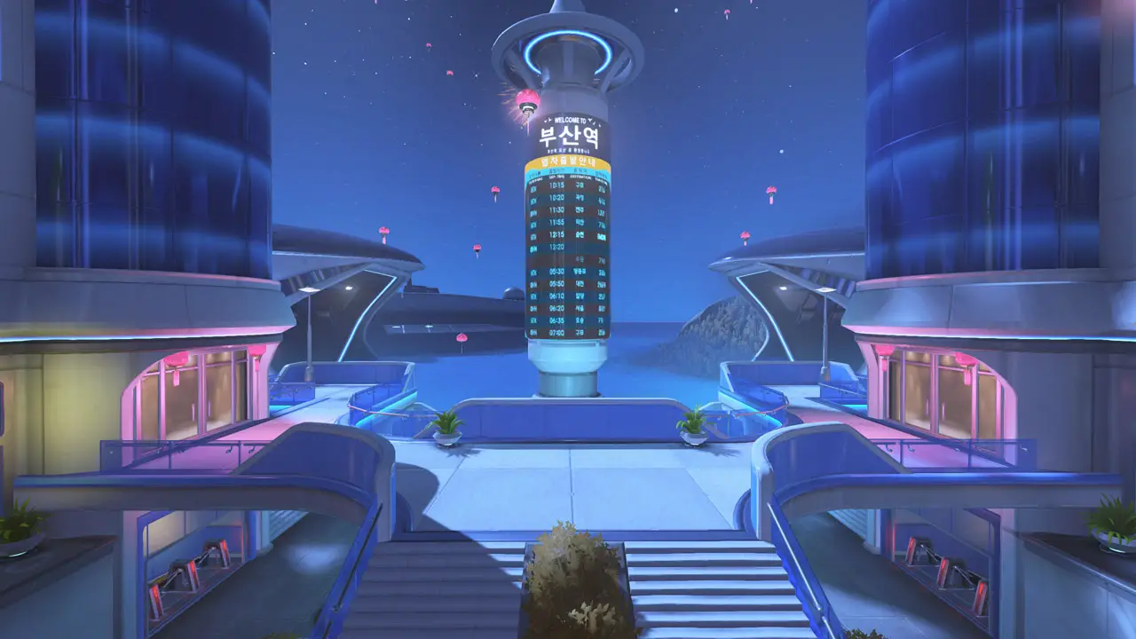 Gallery: Overwatch's Nighttime Busan Sanctuary and Downtown map
