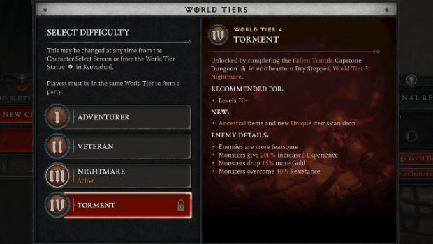 What are World Tiers in Diablo 4? What tier should I choose for leveling?
